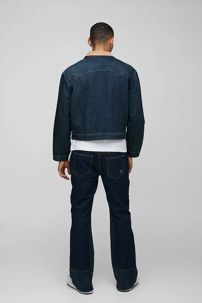 Oversized Boxy Trucker Jean Jacket With Cord Collar Oversized Boxy Trucker Jean Jacket With Cord Collar